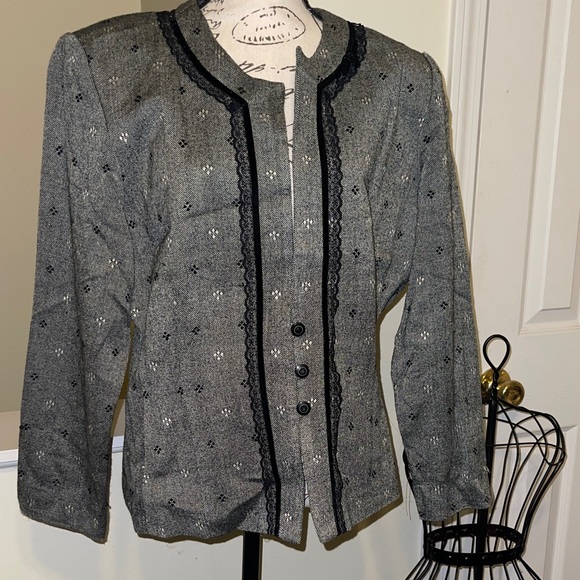 Studio I | Jackets & Coats | Studio I Gray Blazer With Black Lace Trim ...
